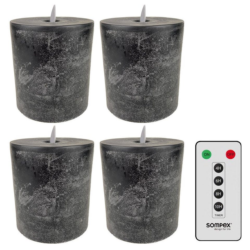 Sompex Led Kerze 4er Set Led Kerzen Anthrazit 10x11cm Echtwachskerzen