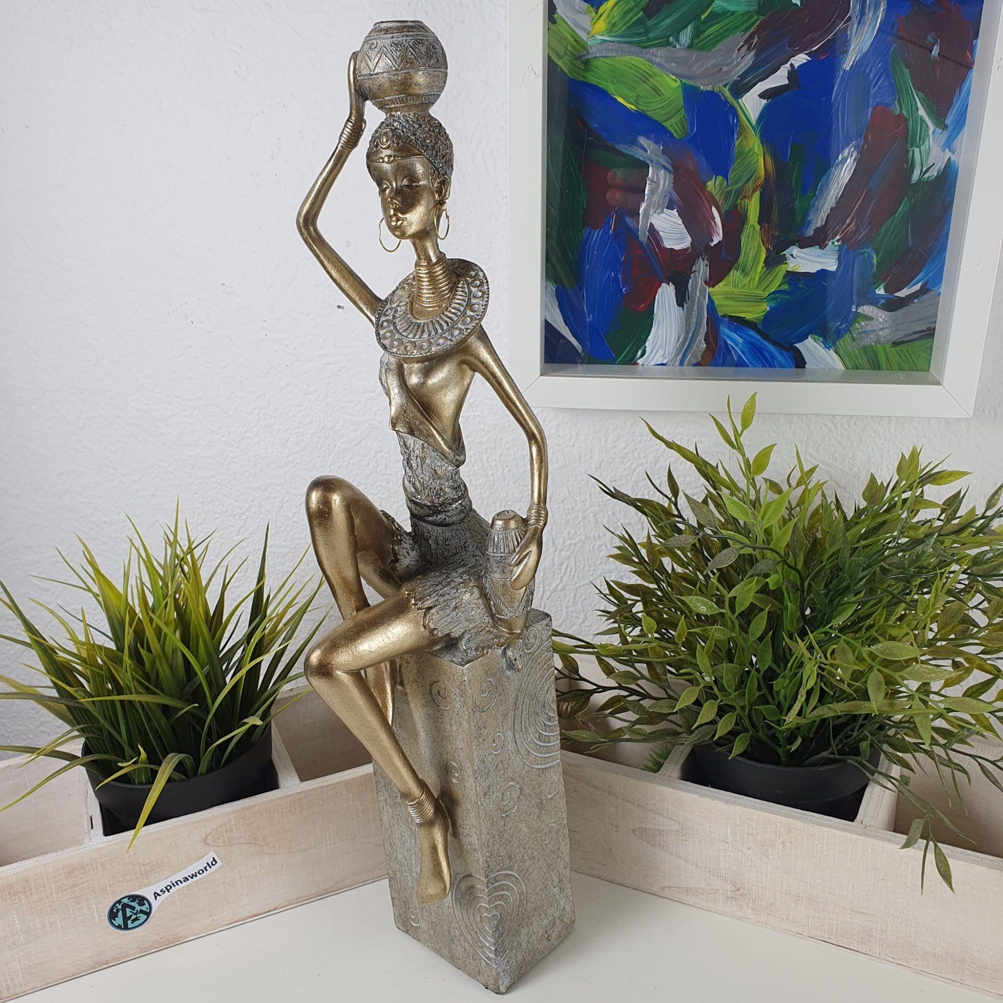 Aspinaworld Dekofigur Afrikanische Dekofigur Frau Sitzt Auf Einem
