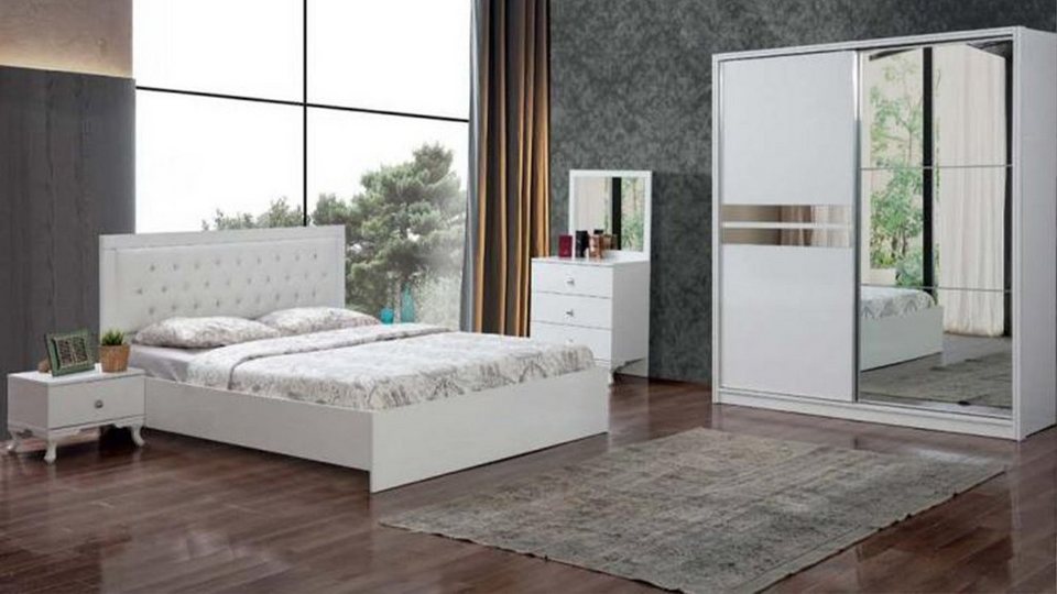 Jvmoebel Schlafzimmer Set Modernes Weißes Schlafzimmer Set Bett 2x