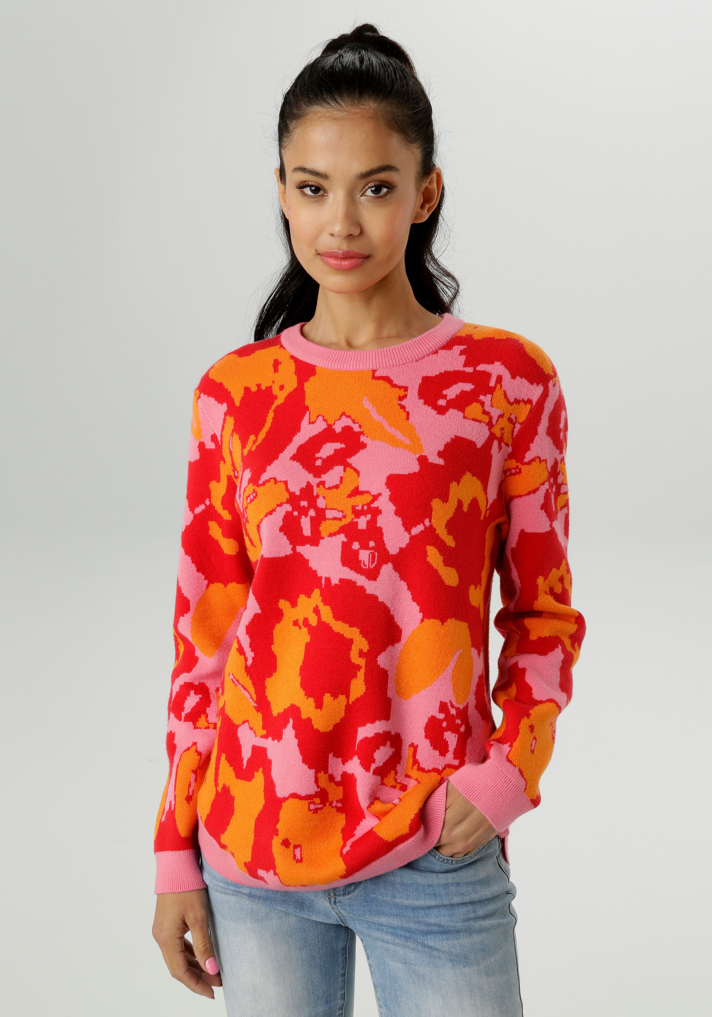 Aniston SELECTED Strickpullover im auffälligen, floralen Muster und ...