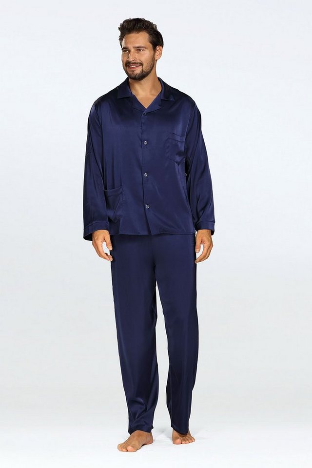 Dkaren Schlafanzug Herren Satin Pyjama Schlafanzug Set Langarm Lukas