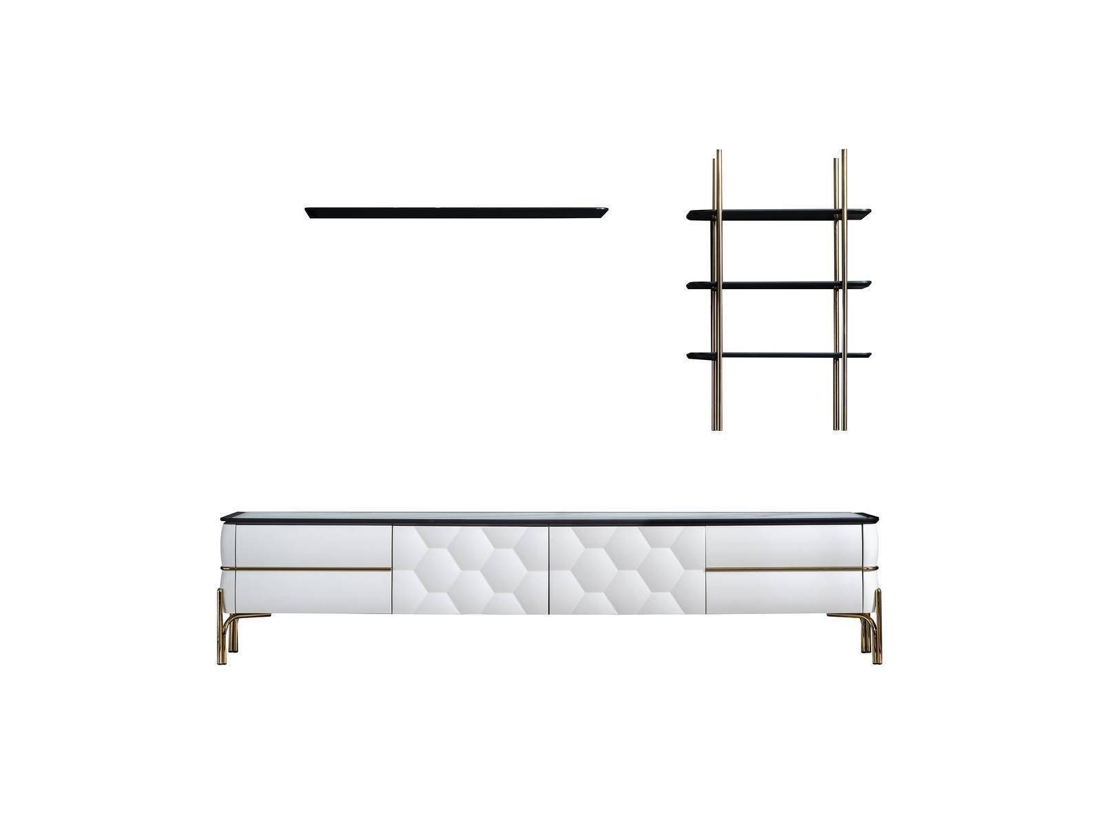 Jvmoebel Wohnwand Weißer Tv Schrank Designer 2x Regale Wohnzimmer