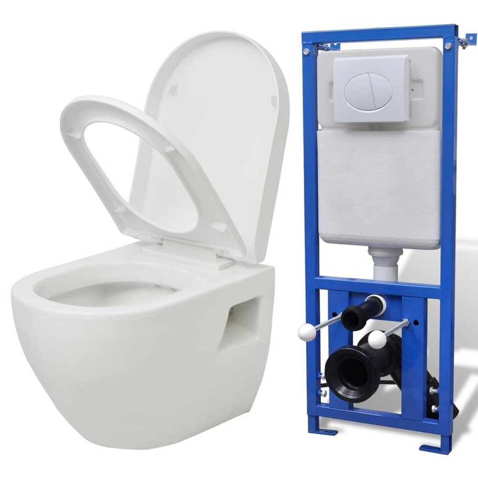 Vidaxl Tiefspül Wc Wandhängende Toilette Mit Spülkasten Keramik Weiß