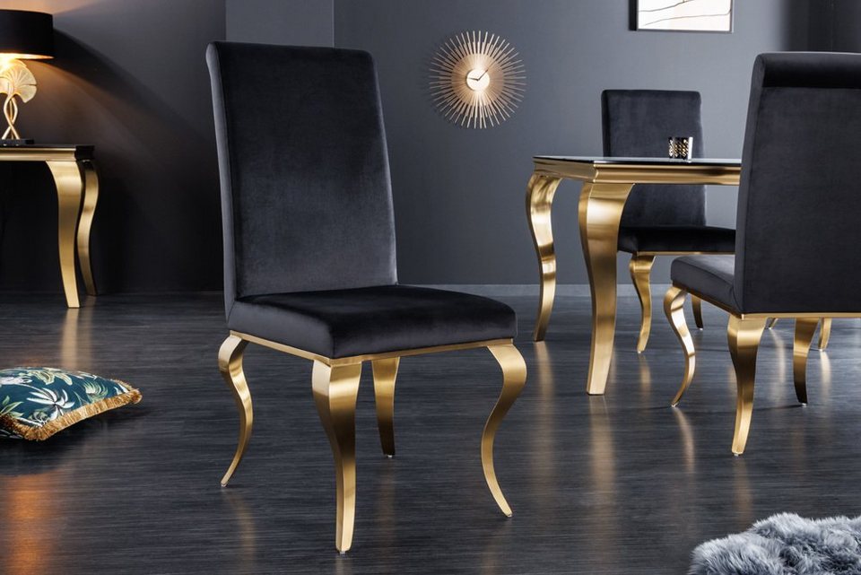 Riess Ambiente Polsterstuhl Modern Barock Schwarz Gold 1 St