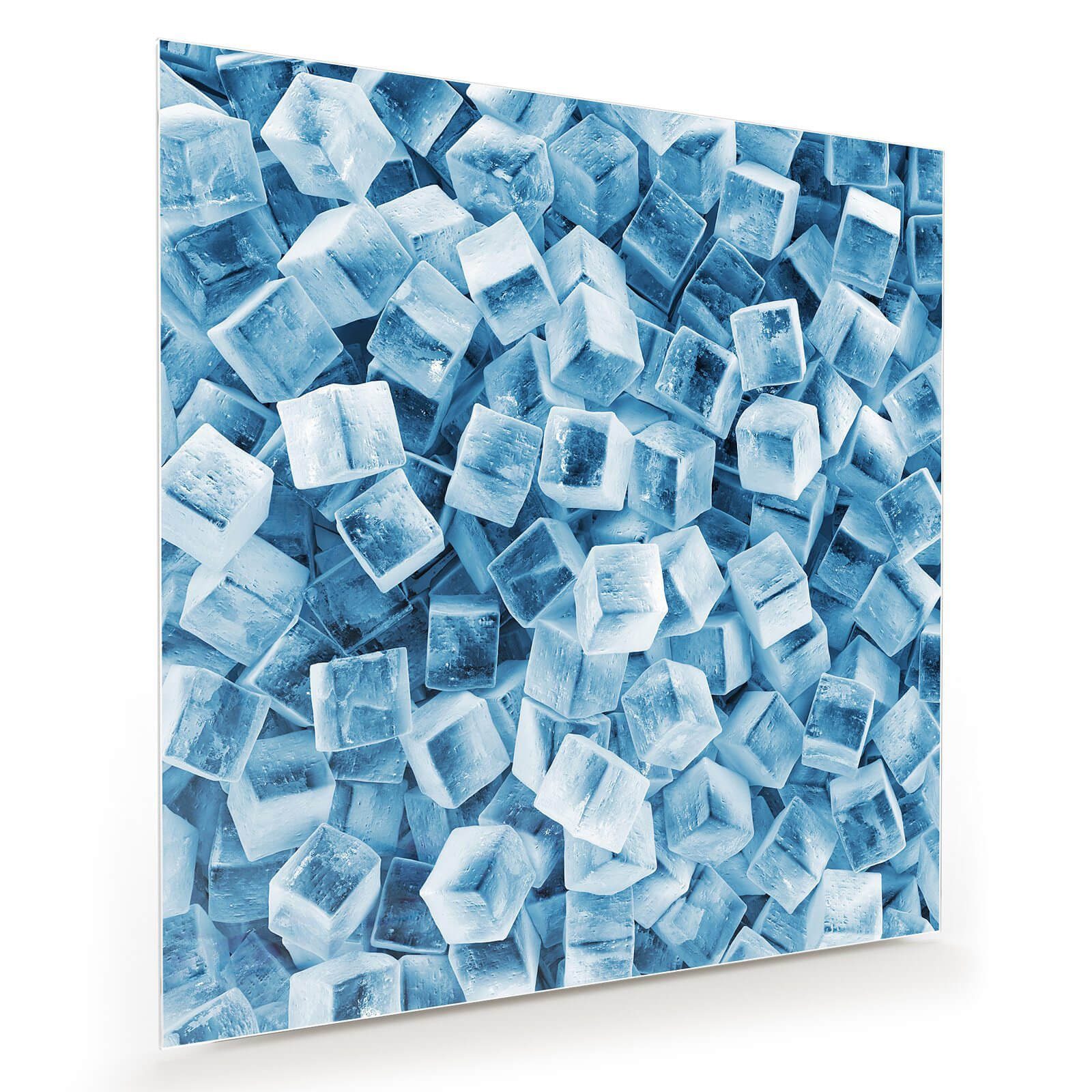 Primedeco Glasbild Wandbild Quadratisch Meer aus Eiswürfeln mit Aufhängung, Eiswürfel (21 ...