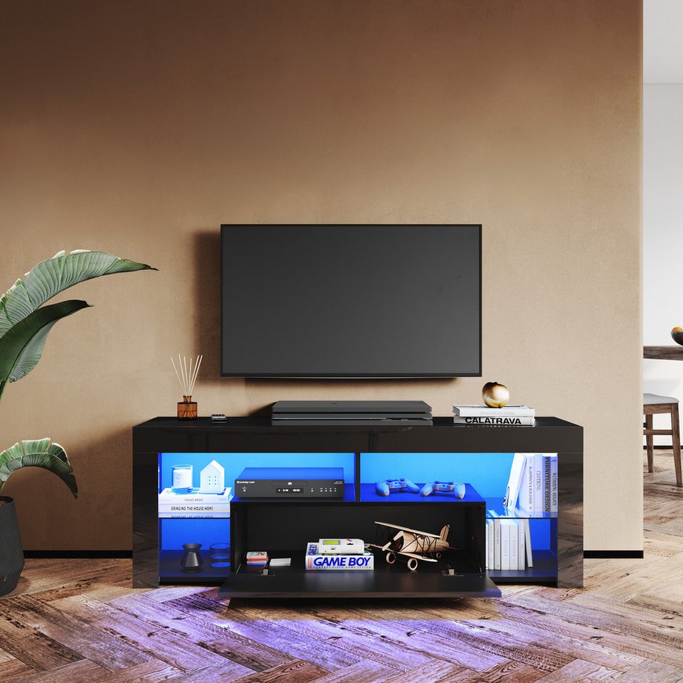 Sonni Lowboard Tv Lowboard Schwarz Hochglanz Mit Led Beleuchtung Breite