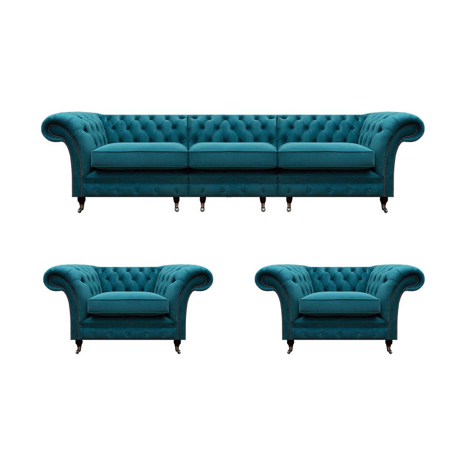 Jvmoebel Wohnzimmer Set Luxus Blau Designer Komplett Textil