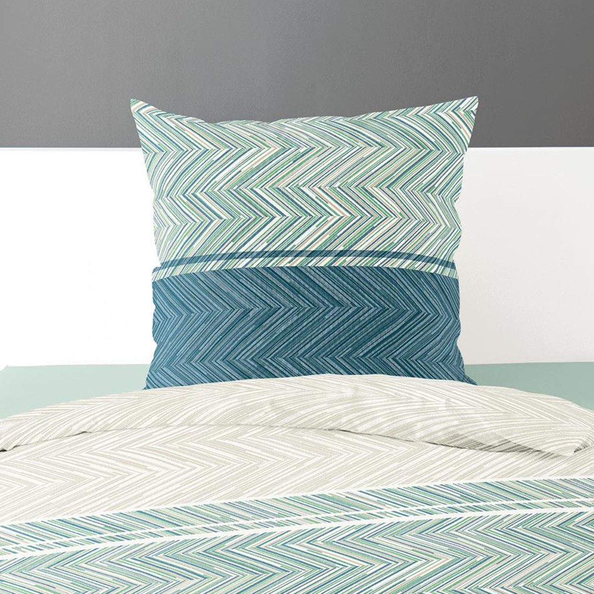 BIERBAUM Bettwäsche Bettwäsche Bierbaum Biber 3818-30 Jade Zick Zack türkis beige 135x200 ...