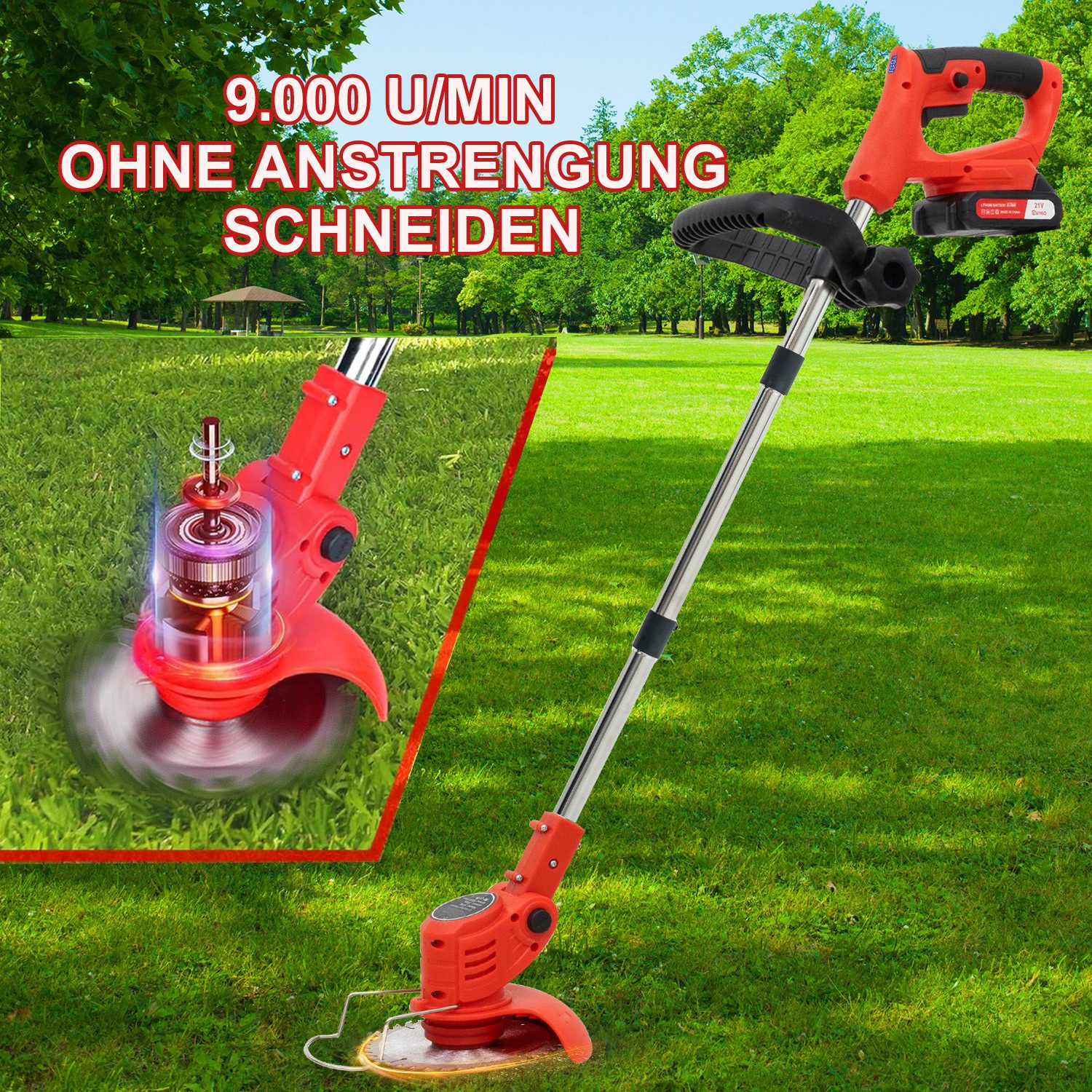 OUTIGO Akkurasenmäher OUTIGO Akku-Rasentrimmer, 2 Akkus und 4 ...