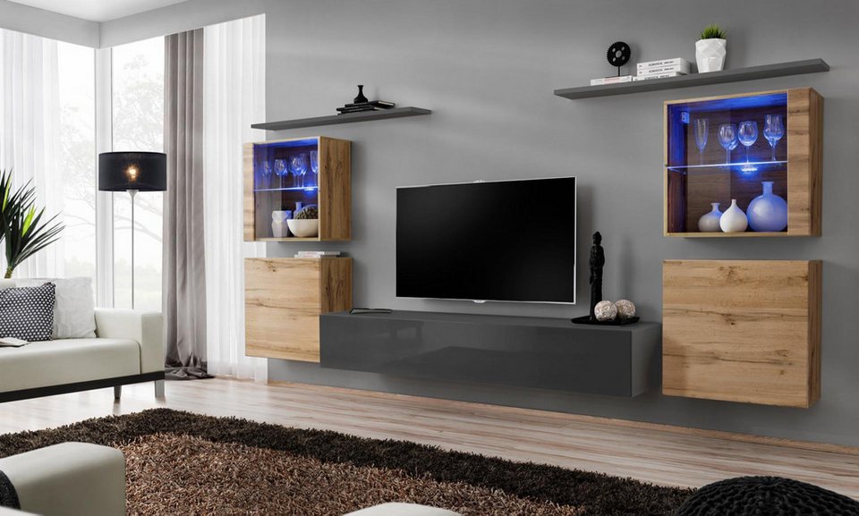 Xlmoebel Wohnwand Designer Hochglanz Wohnwand Set Für Das Wohnzimmer