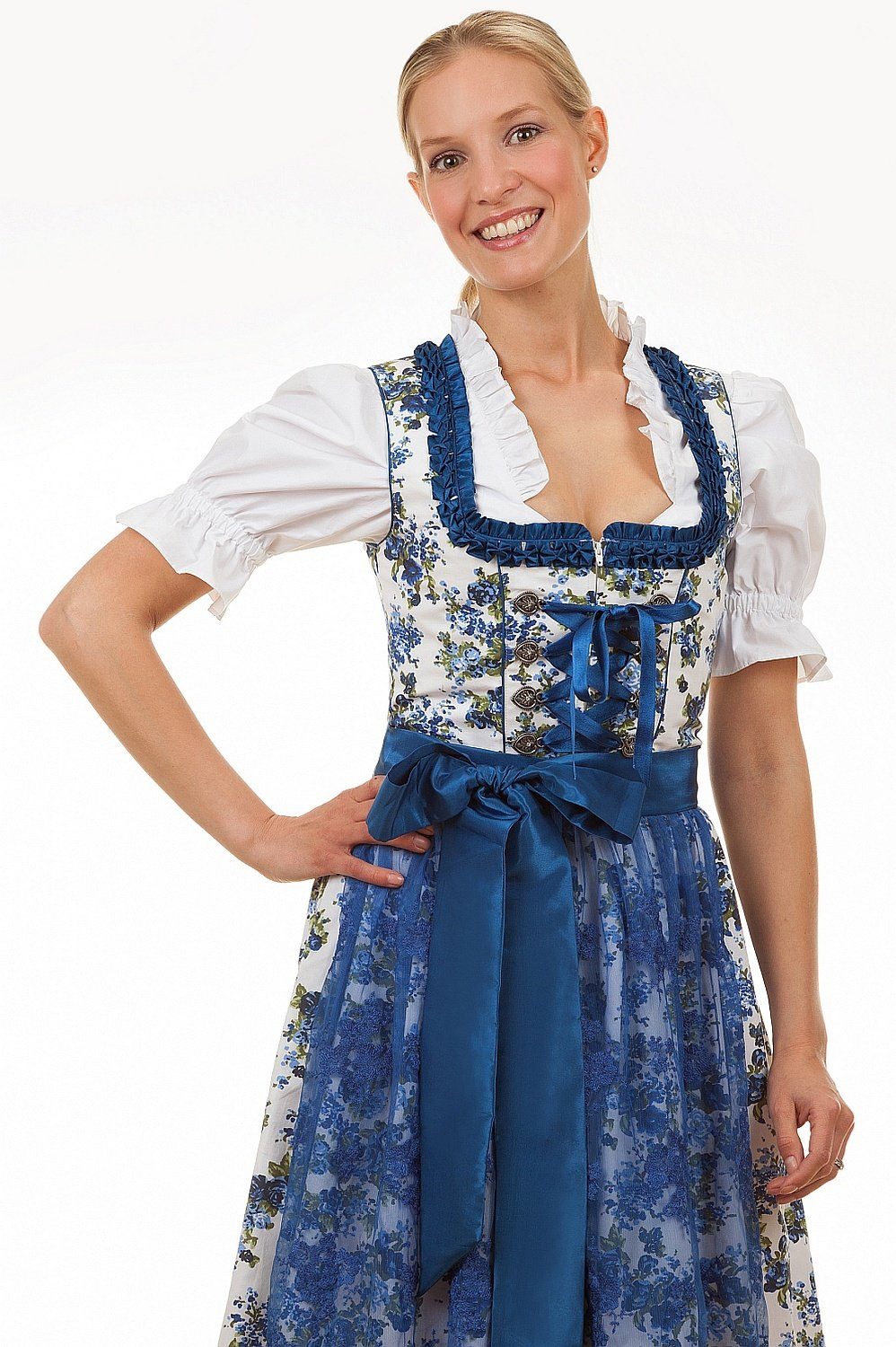 Edelnice Dirndl Estefania Blumen, Hochwertige Spitzenschürze