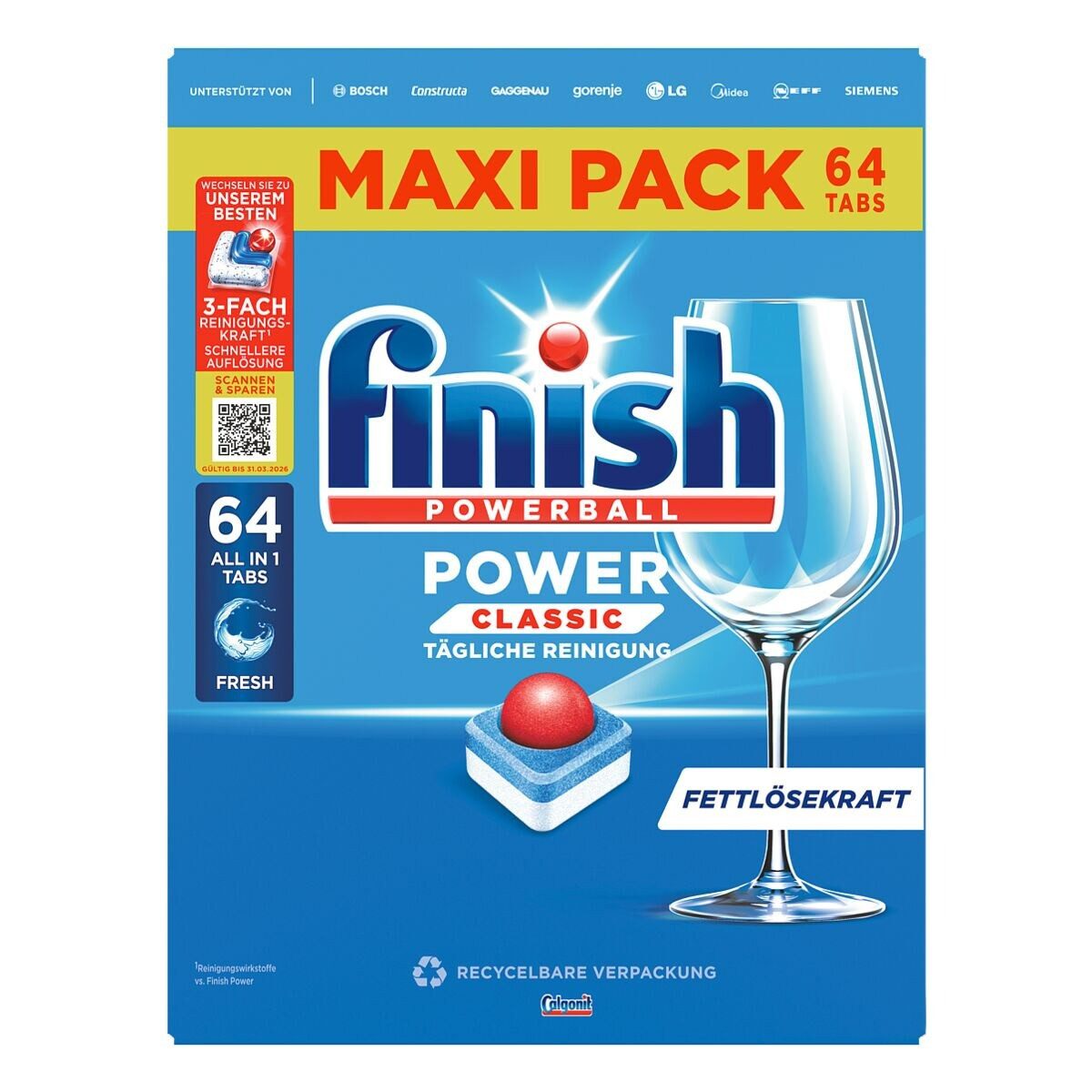FINISH Power Classic Spülmaschinentabs (64 Tabs), Geschirrspültab