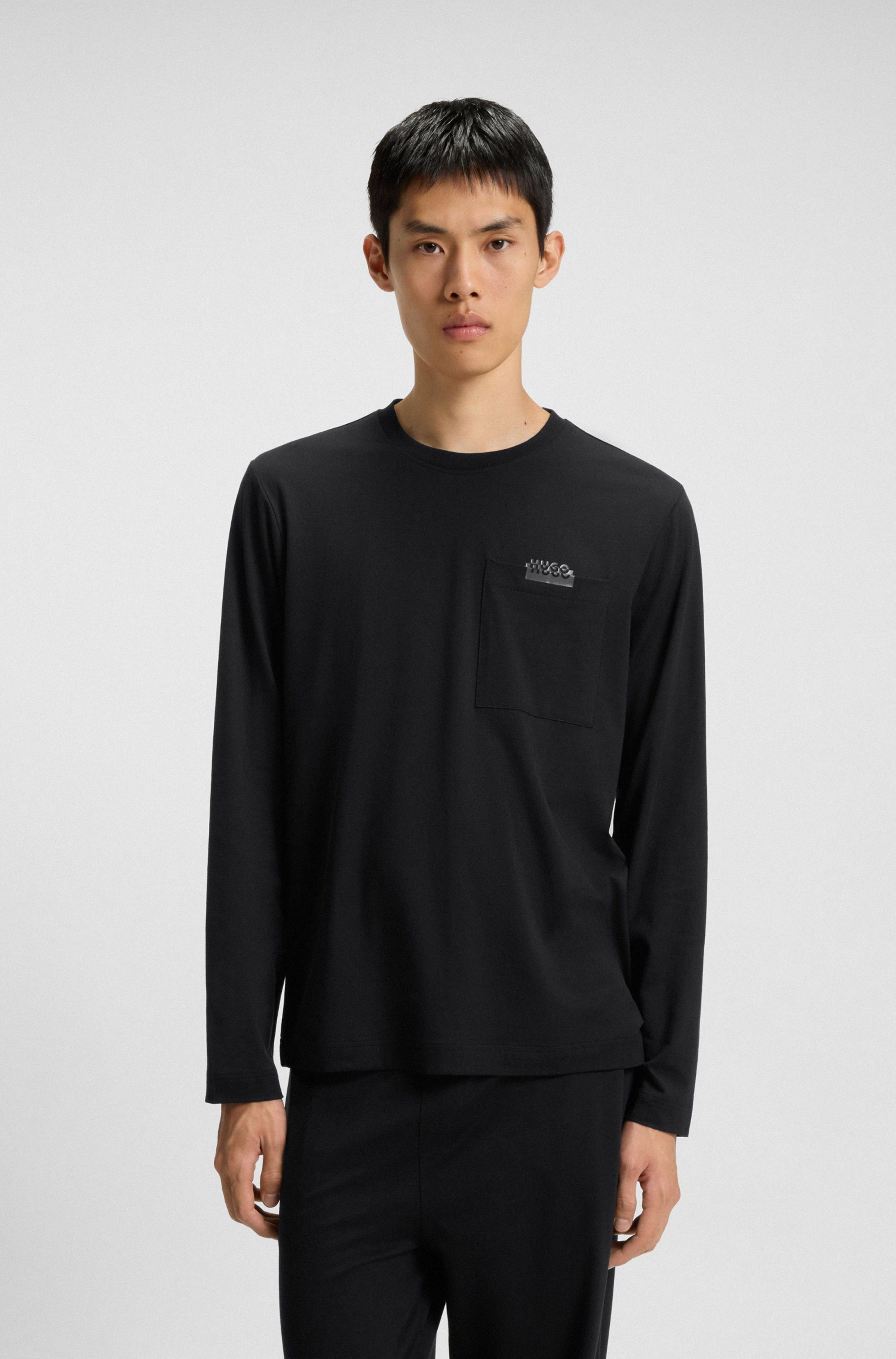 HUGO Pyjama NOCTO LONG SET aus Stretch-Jersey mit Split-Logos, relaxed fit