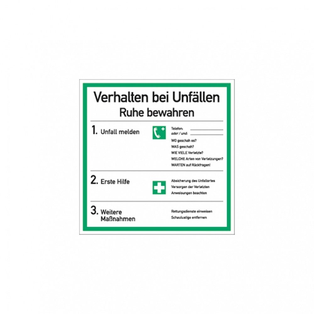 Dreifke Hinweisschild Dreifke® Aufkleber Verhalten bei Unfällen ISO 7010, Folie, 180x180 mm