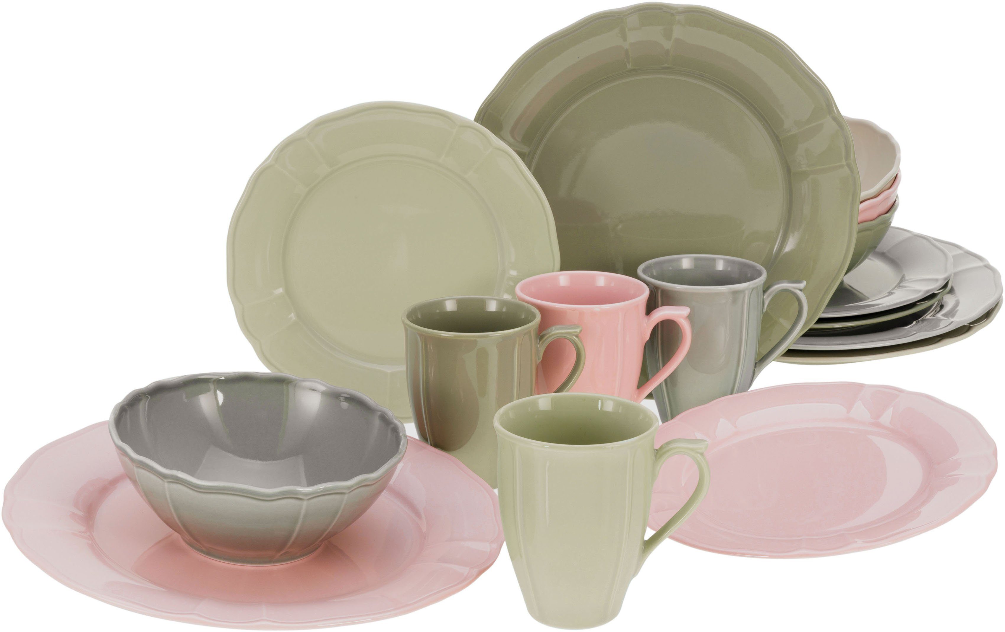 CreaTable Kombiservice Geschirr-Set Flora colors (16-tlg), 4 Personen, Porzellan, Service ...