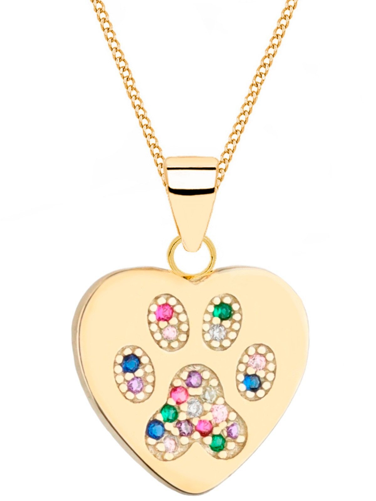 Goldene Hufeisen Kette mit Anhänger Halskette Gold Pfote Herz 925 vergoldet mit Zirkonia ...