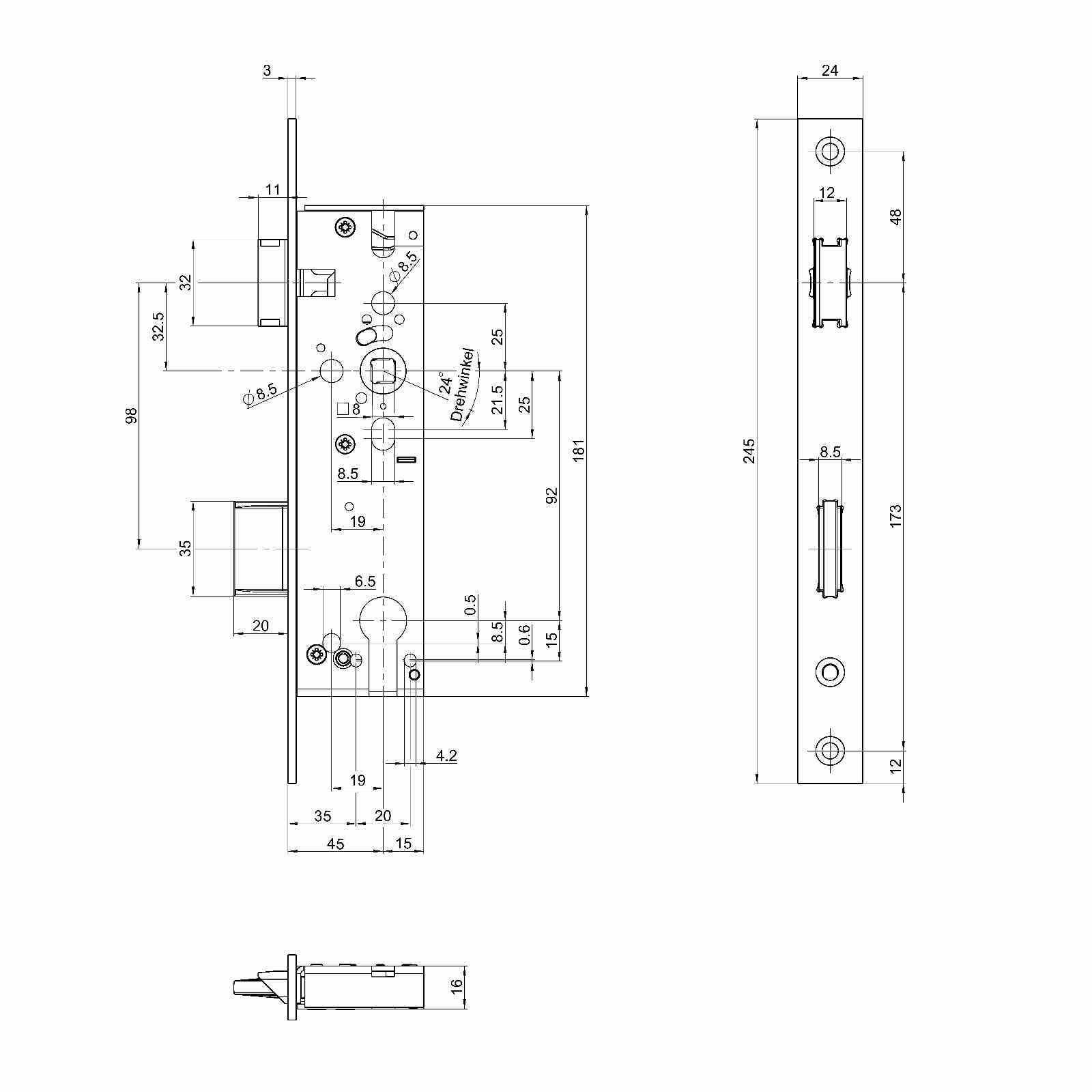 SO-TECH® Einsteckschloss für Rohrrahmentüren BKS B1314, Stulp 24 mm ...