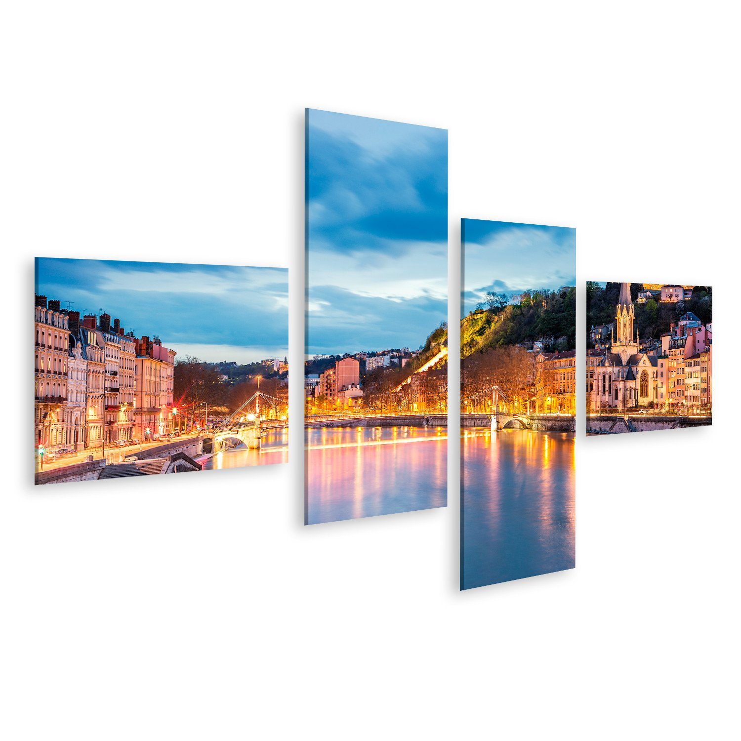 islandburner Leinwandbild Bild auf Leinwand Ansicht Saone Fluss Lyon Stadt Abend Frankreich Wand