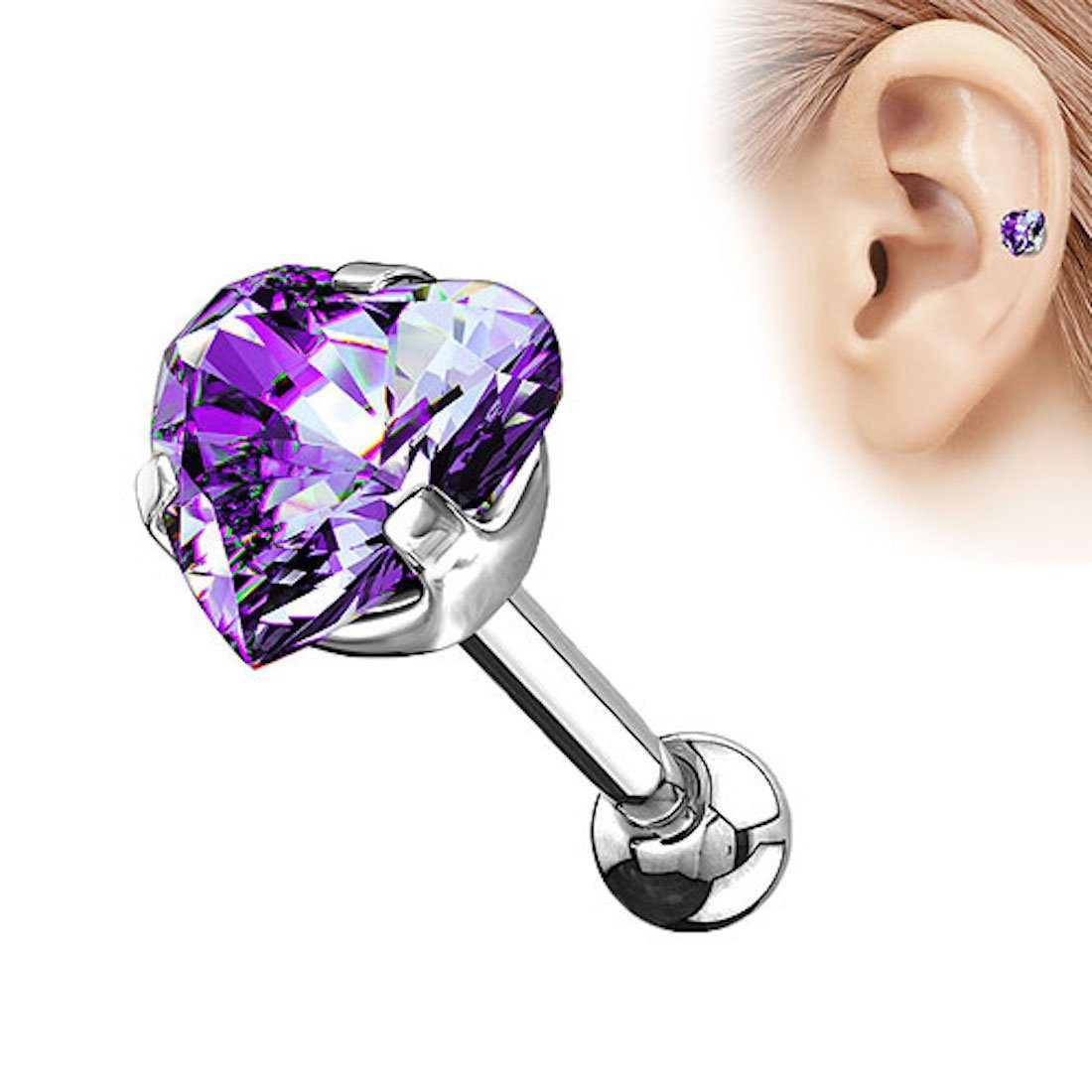 Taffstyle Piercing-Set »Tragus Ohr Helix Piercing Stecker Kristall Herz ...