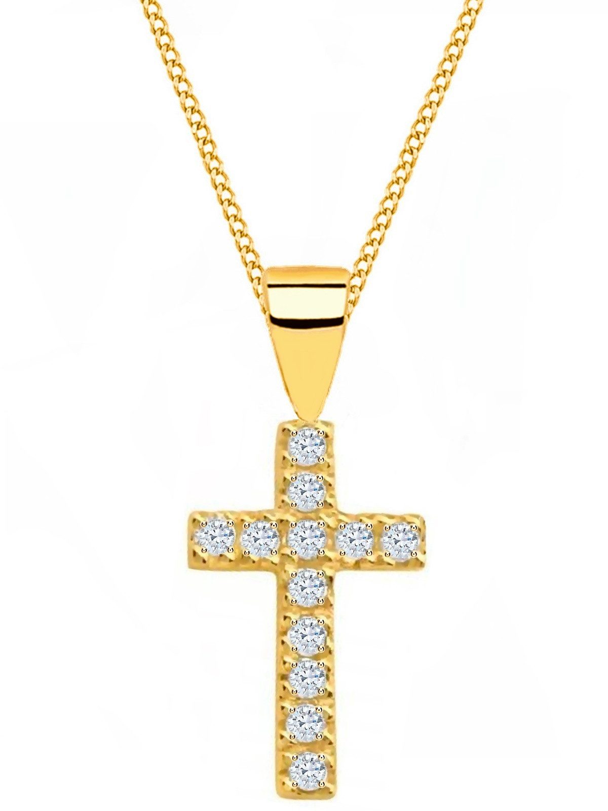 Goldene Hufeisen Kette mit Anhänger Halskette Gold Kreuz 925 24K vergoldet mit Zirkonia Anhänger ...