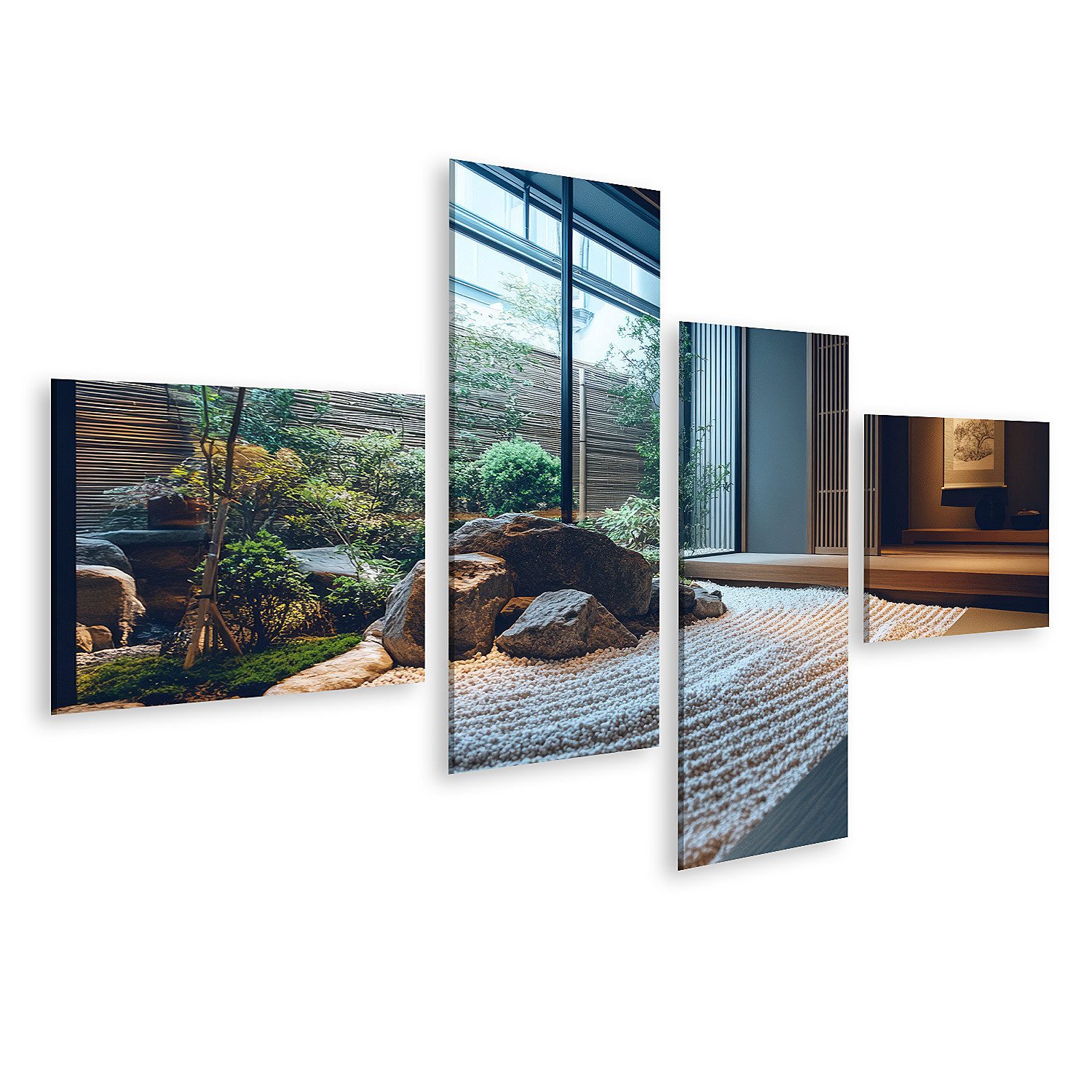 islandburner Leinwandbild, Japanischer Zen Garten Innenraum mit Bäumen und Felsen, Format inkl ...