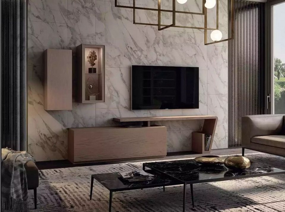 Jvmoebel Wohnwand Anbauwand Wohnzimmer Schrankwand Möbel Modern Braun
