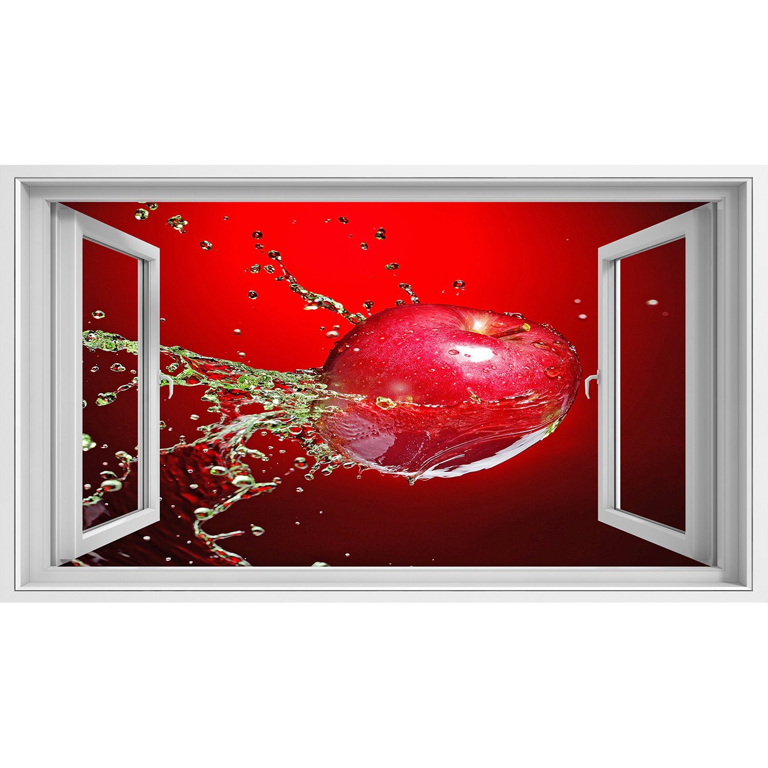 islandburner Leinwandbild Fensterblick Roter Apfel im Saft Strom Sagenhafter Effekt Wandbild Lei