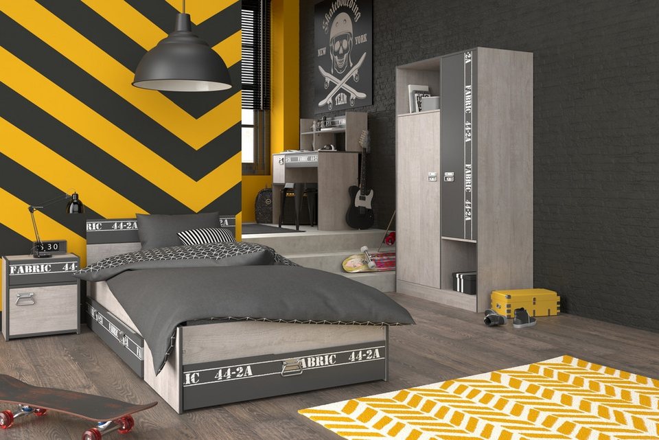 Parisot Jugendzimmer Set In Esche Grau Loft Mit Dekoprint 5 Tlg