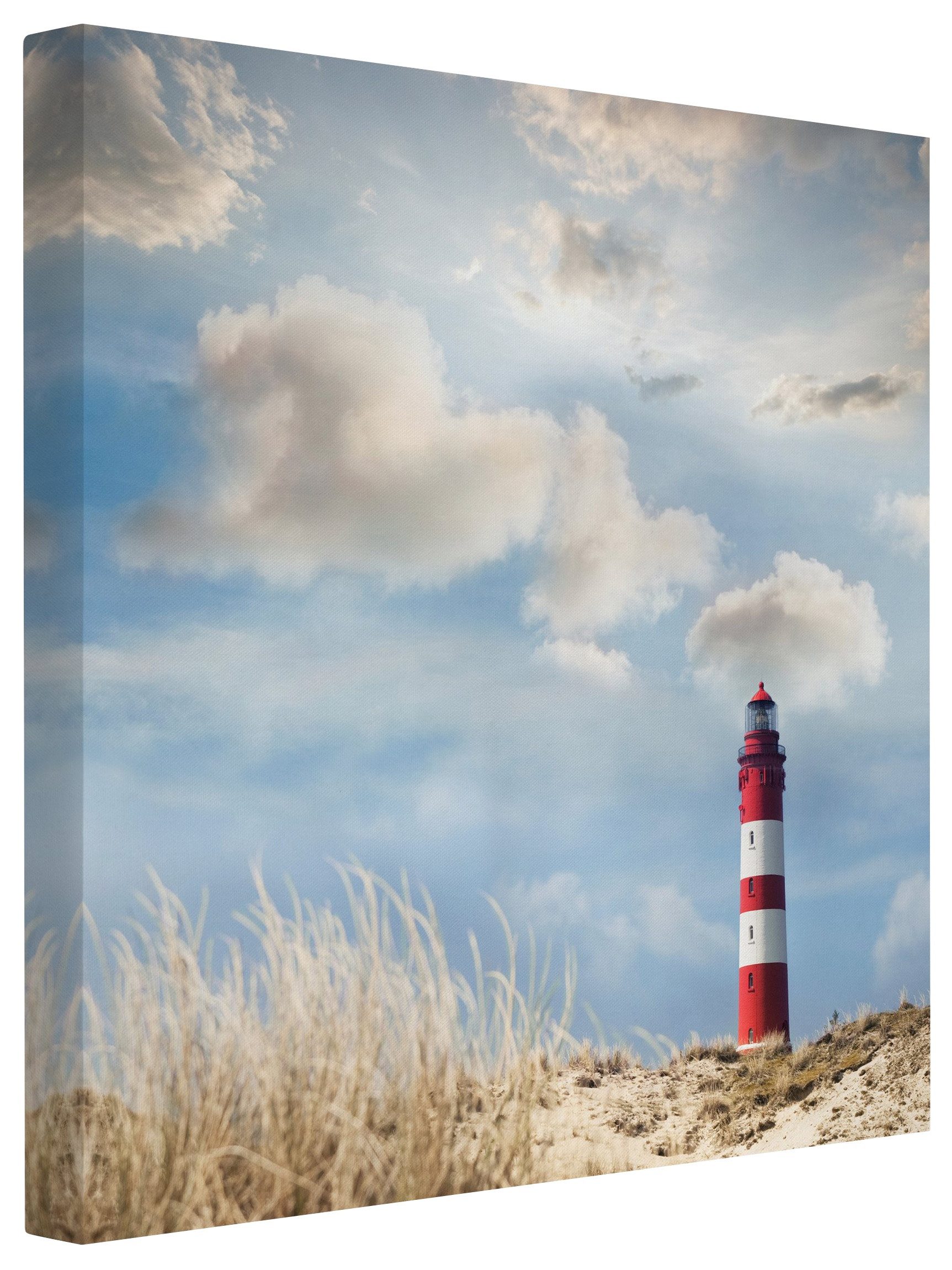 Bilderdepot24 Leinwandbild Strand Natur Modern Leuchtturm Dünen blau Bild auf Leinwand Groß XXL ...