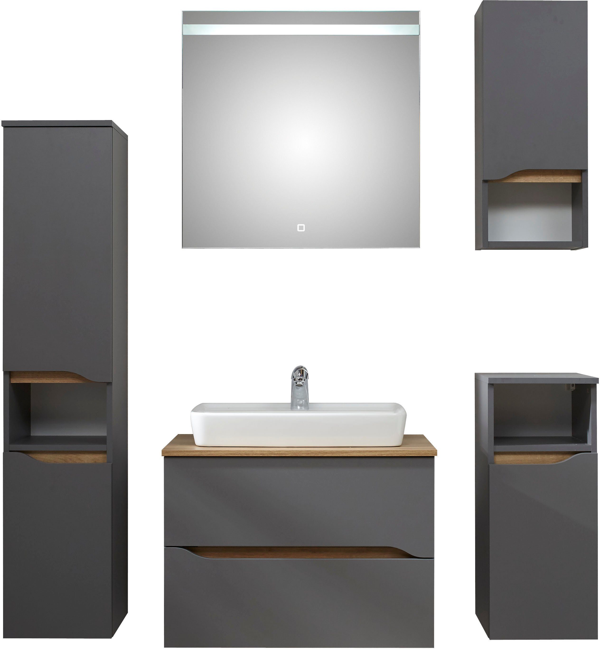 Saphir Badmöbel Set Quickset 5 Teilig Keramik Aufsatzbecken Mit Led