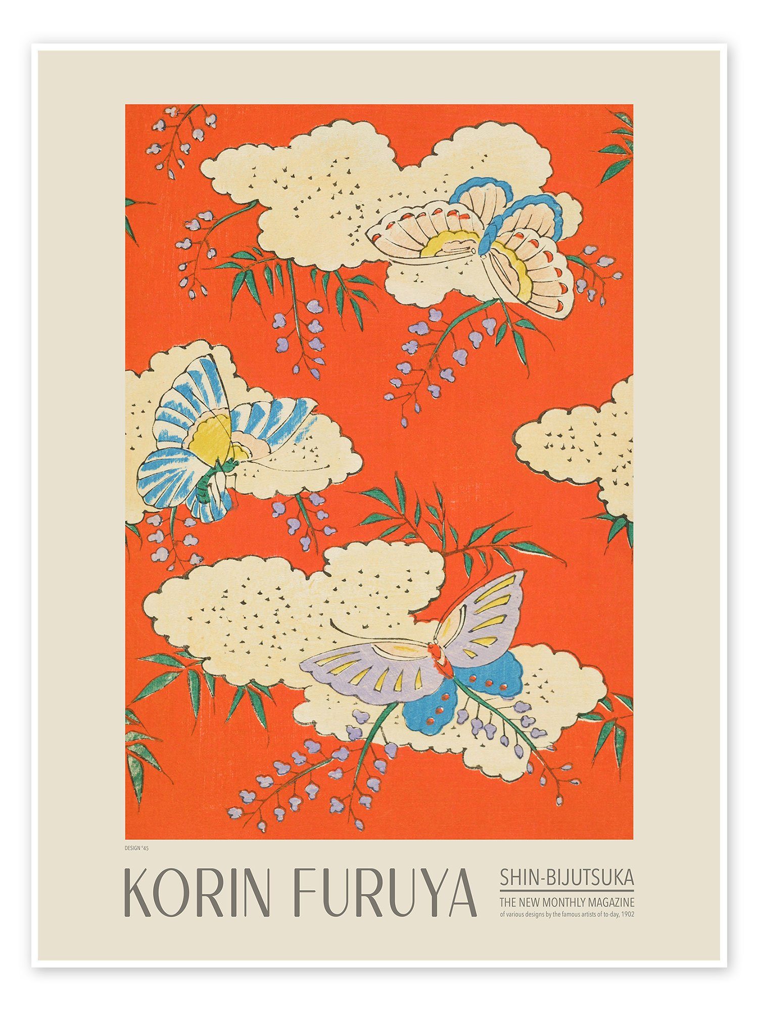 Posterlounge Poster Korin Furuya, Florales Design 45, Shin-bijutsukai, 1902, Wohnzimmer Vintage ...