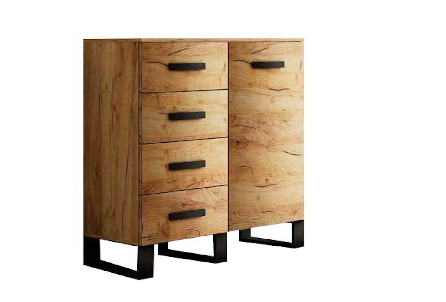 Feldmann Wohnen Kommode Loft 100x40x105cm Craft Gold Oak Schwarz 1