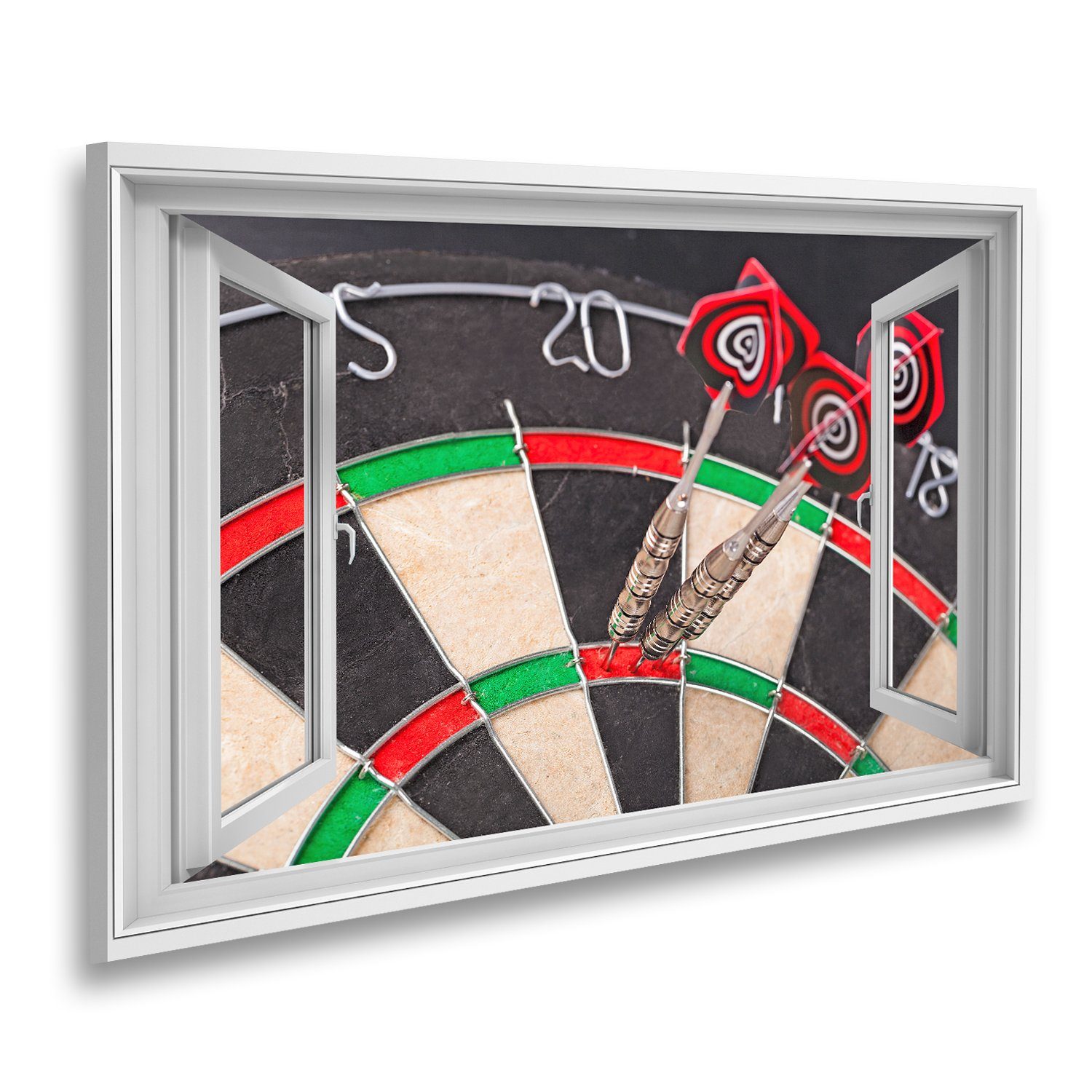 islandburner Leinwandbild Fensterblick Pfeile mit Dartpfeilen im Ziel Sagenhafter Effekt Wandbil