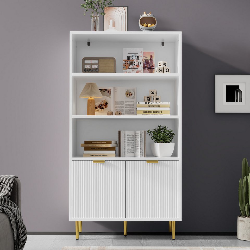 Extsud Hochschrank Weißer Hochschrank 2 Türen 3 Fächer Für Offene