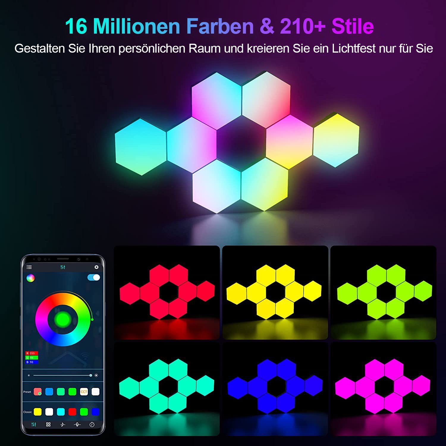 MUPOO LED Wandleuchte Hexagon LED Panel Wandleuchte,RGB Sechseck Waben ...