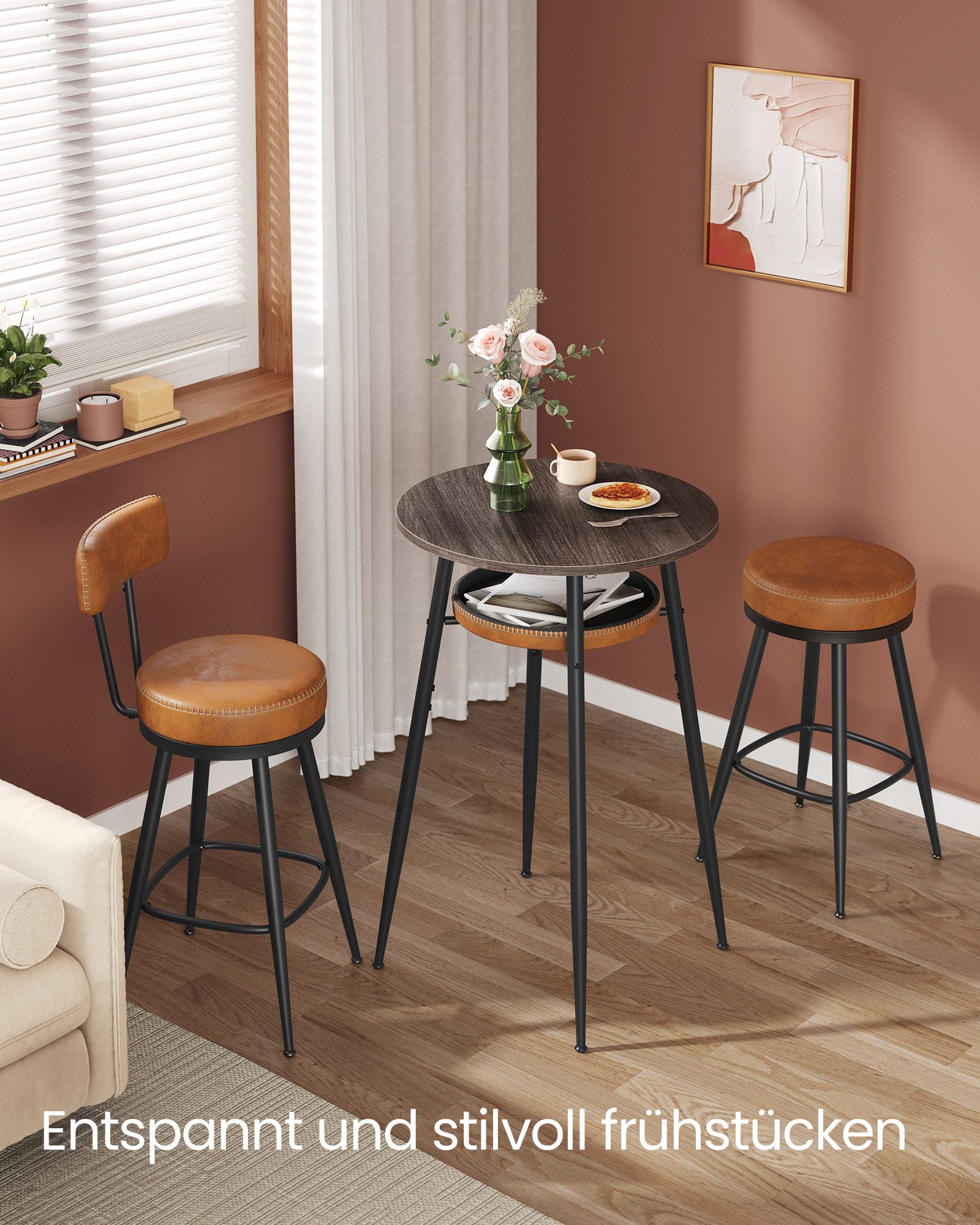 VASAGLE Bartisch, mit Stauraum, hoher runder Tisch, modern, einfache ...