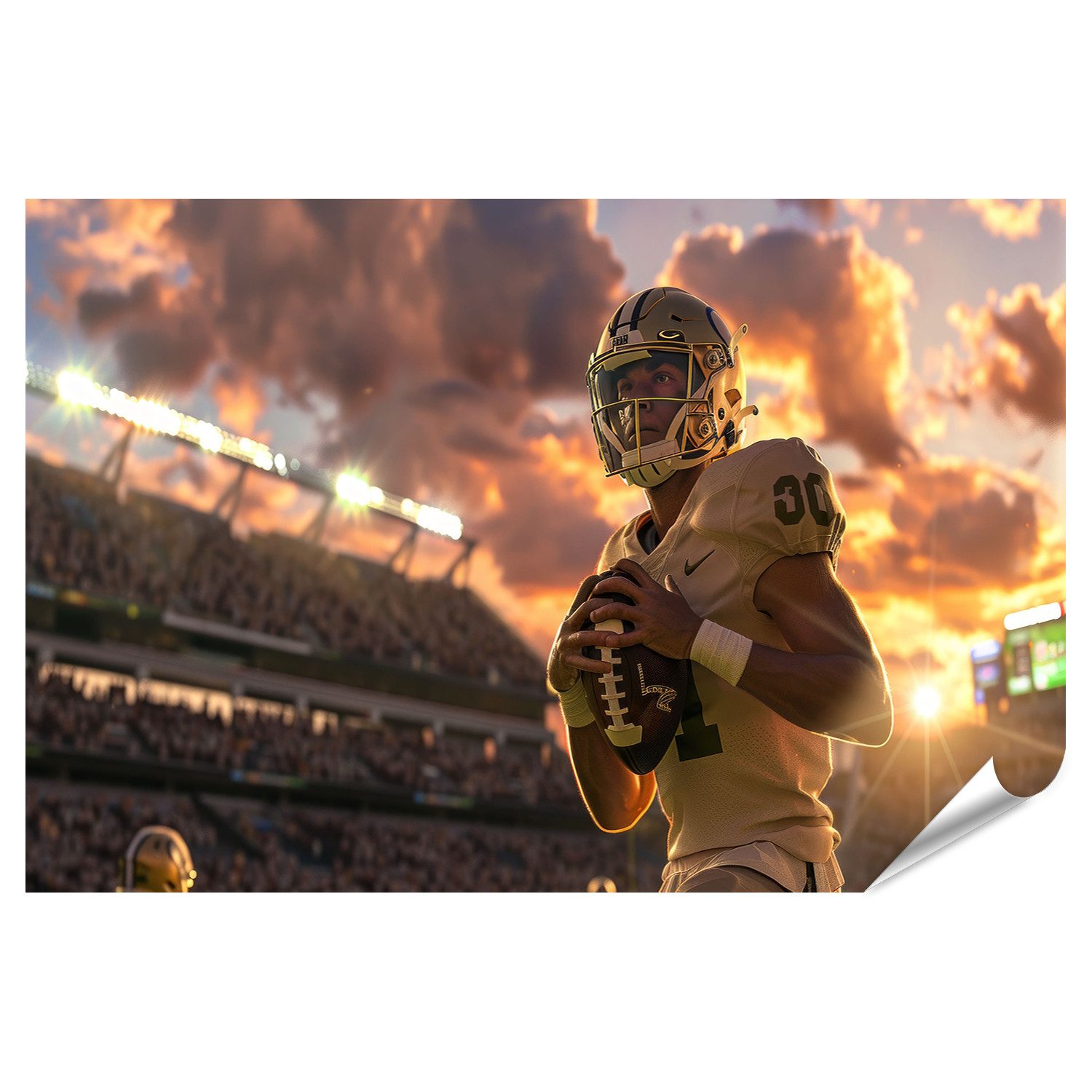 islandburner Poster, Siegesfeier eines Footballspielers bei Nacht, Print