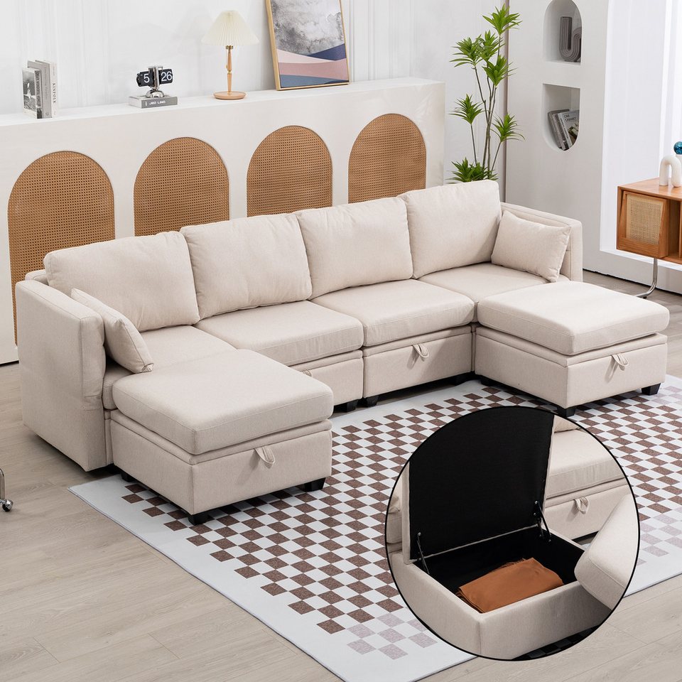 Merax Ecksofa Frei Kombination Wohnlandschaft Schlafsofa Mit