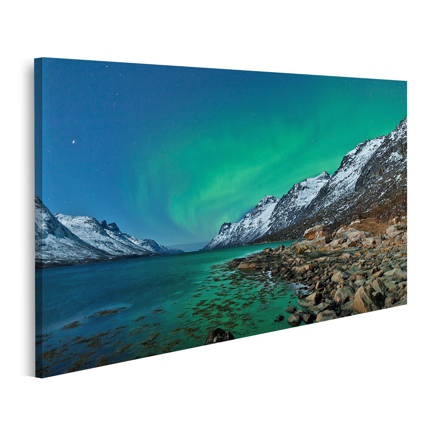 islandburner Leinwandbild »Bild auf Leinwand Aurora Borealis Nordlichter Reflexion Mit Fjorden ...