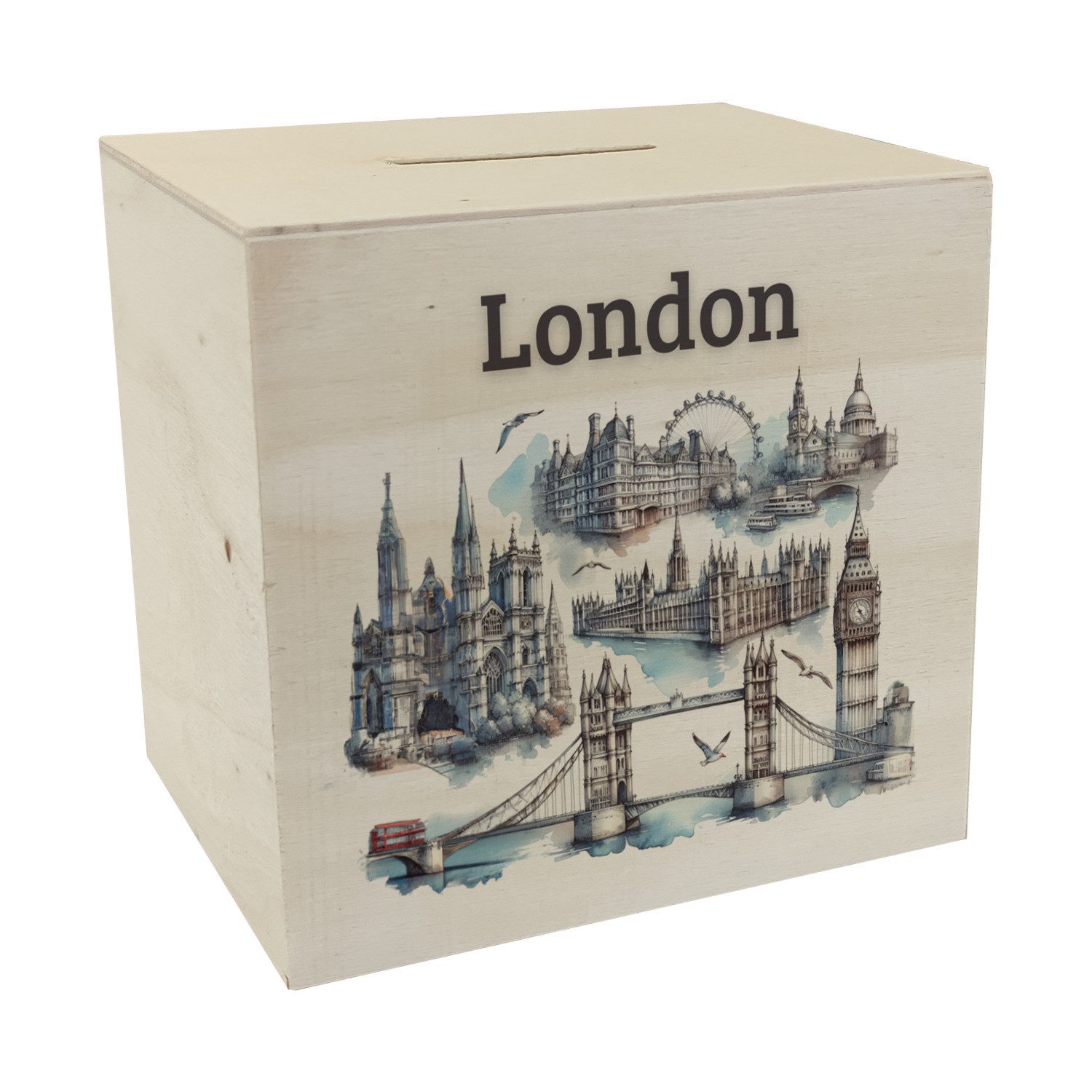speecheese Spardose Skyline London Spardose aus Holz, Sparschwein ...