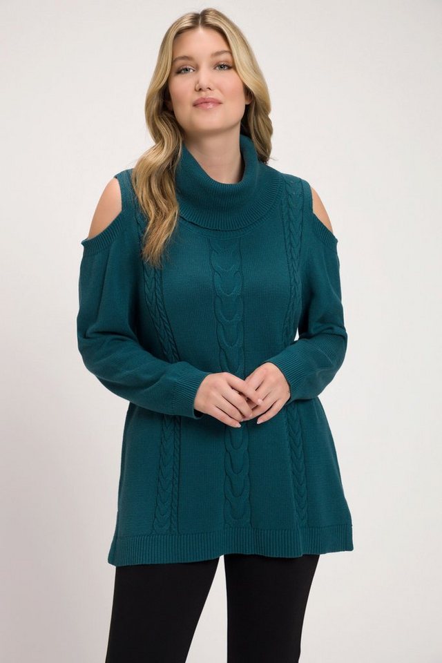 Ulla Popken Strickpullover Pullover Zopfmuster Rollkragen Cut Outs Langarm