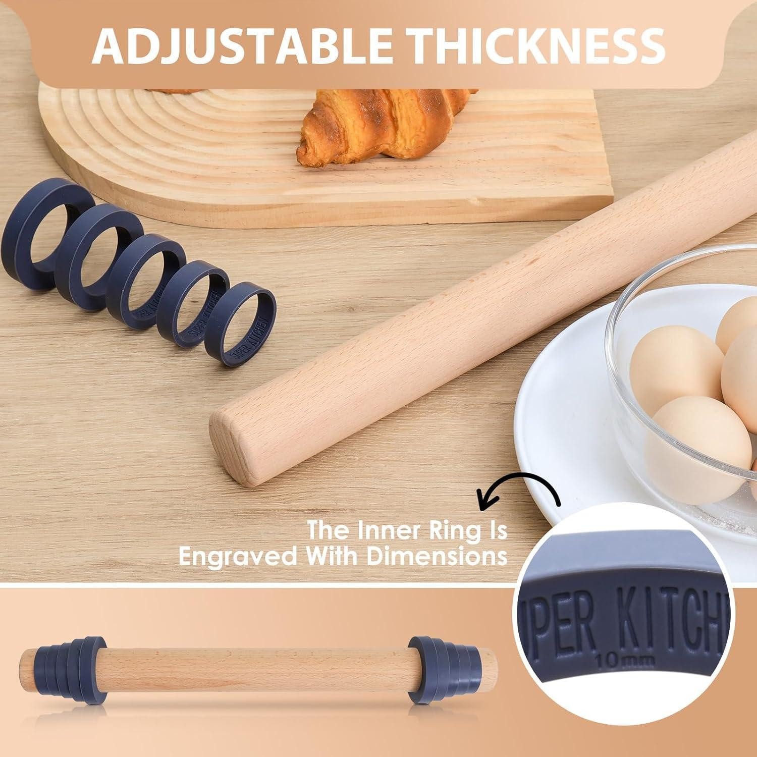 LuxusKollektion Nudelholz Buchenholz Nudelholz Teigroller mit Dicken ...