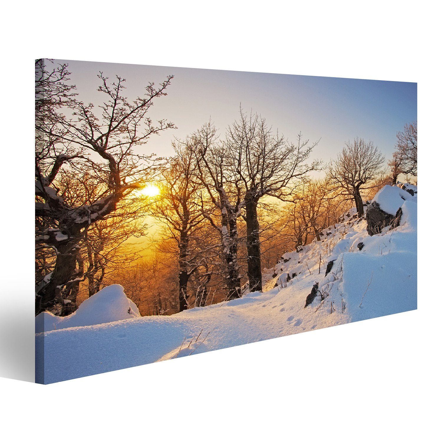 islandburner Leinwandbild Bild auf Leinwand Winter Im Wald Bei Sonnenuntergang Wandbild Leinwan