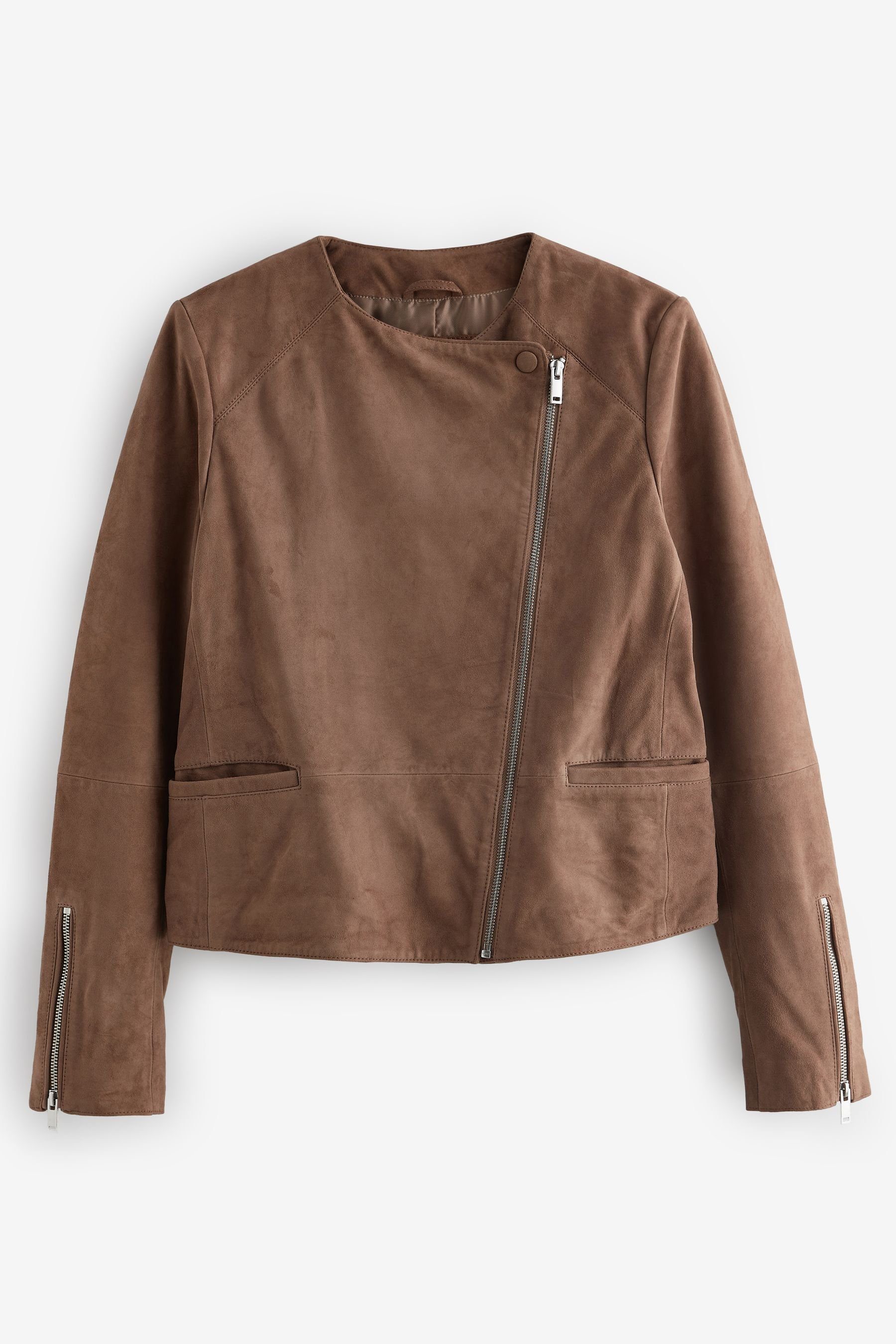 Next Lederjacke Kragenlose Bikerjacke Aus Echtem Veloursleder 1 St