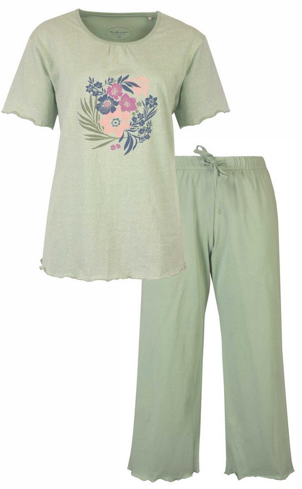 Tenderness Schlafanzug Damen Pyjama Mit Caprihose 2 Tlg Baumwolle