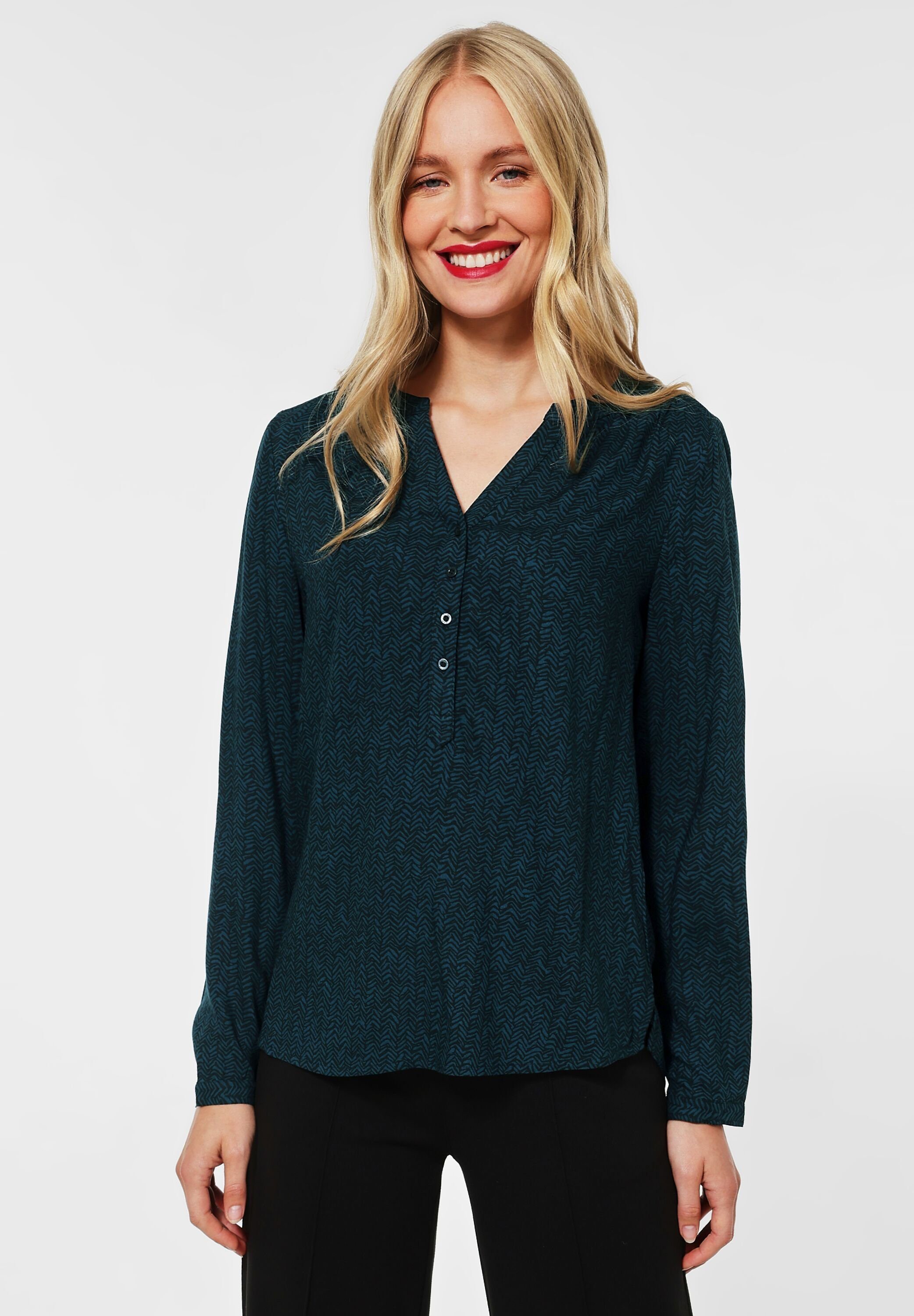 Street One Langarmbluse Aus Softer Viskose Heringbone Print