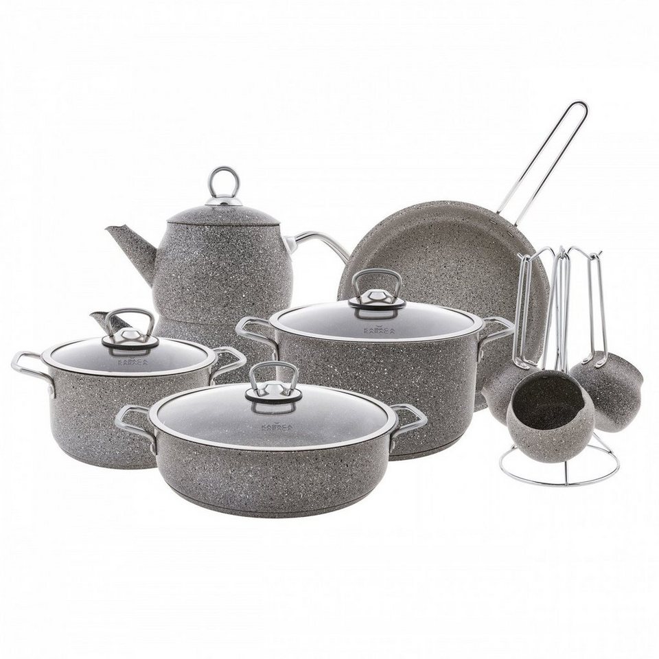 Karaca Kochtopf Karaca Biogranit Steel Plus Mitt Set Grau Kochtopf