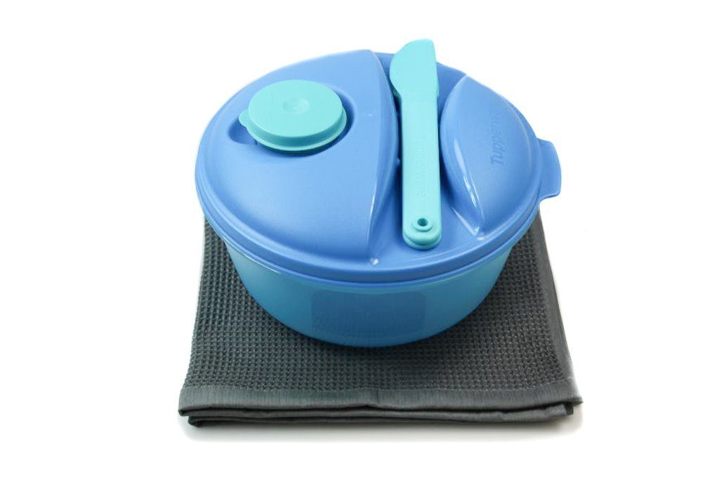 TUPPERWARE Back-Set Salat&Go 1,5L blau türkis mit Besteck + GLASTUCH