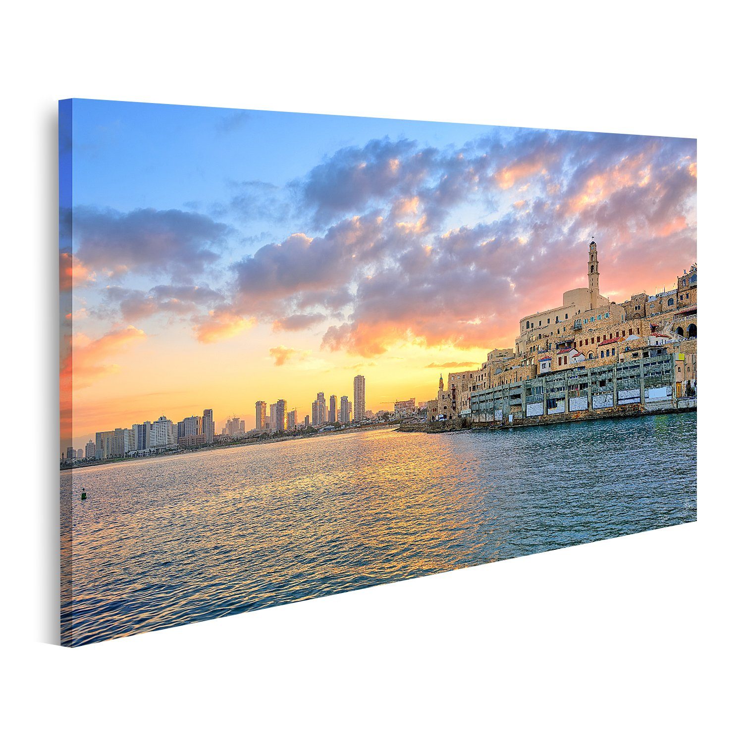 islandburner Leinwandbild Bild auf Leinwand Altstadt von Jaffa und die moderne Skyline von Tel A