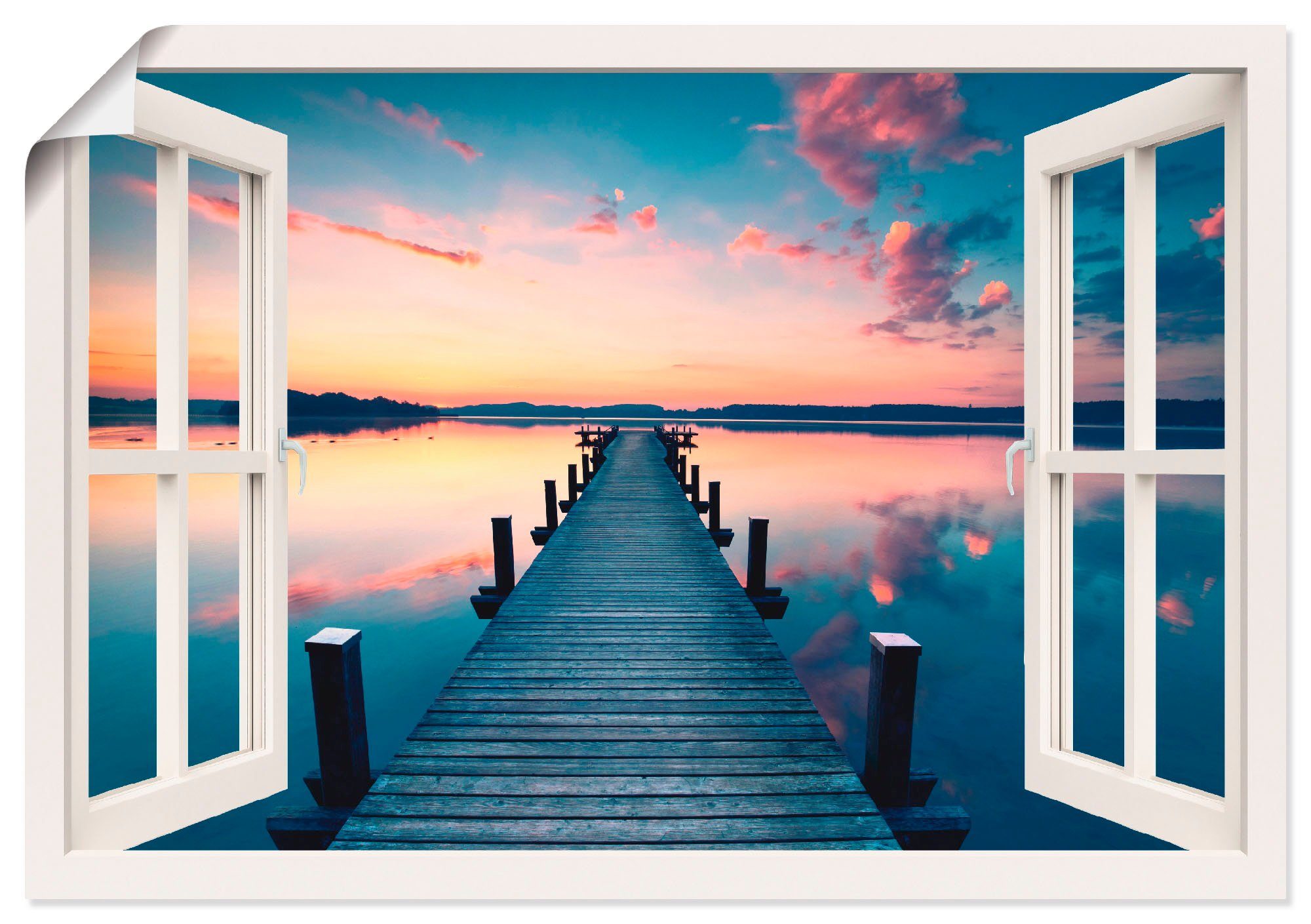 Artland Wandbild Pier im Sonnenaufgang, Fensterblick (1 St), als Leinwandbild, Poster in ...